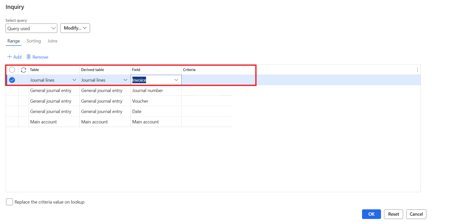 Get Selected Query Range Value in Dynamics 365